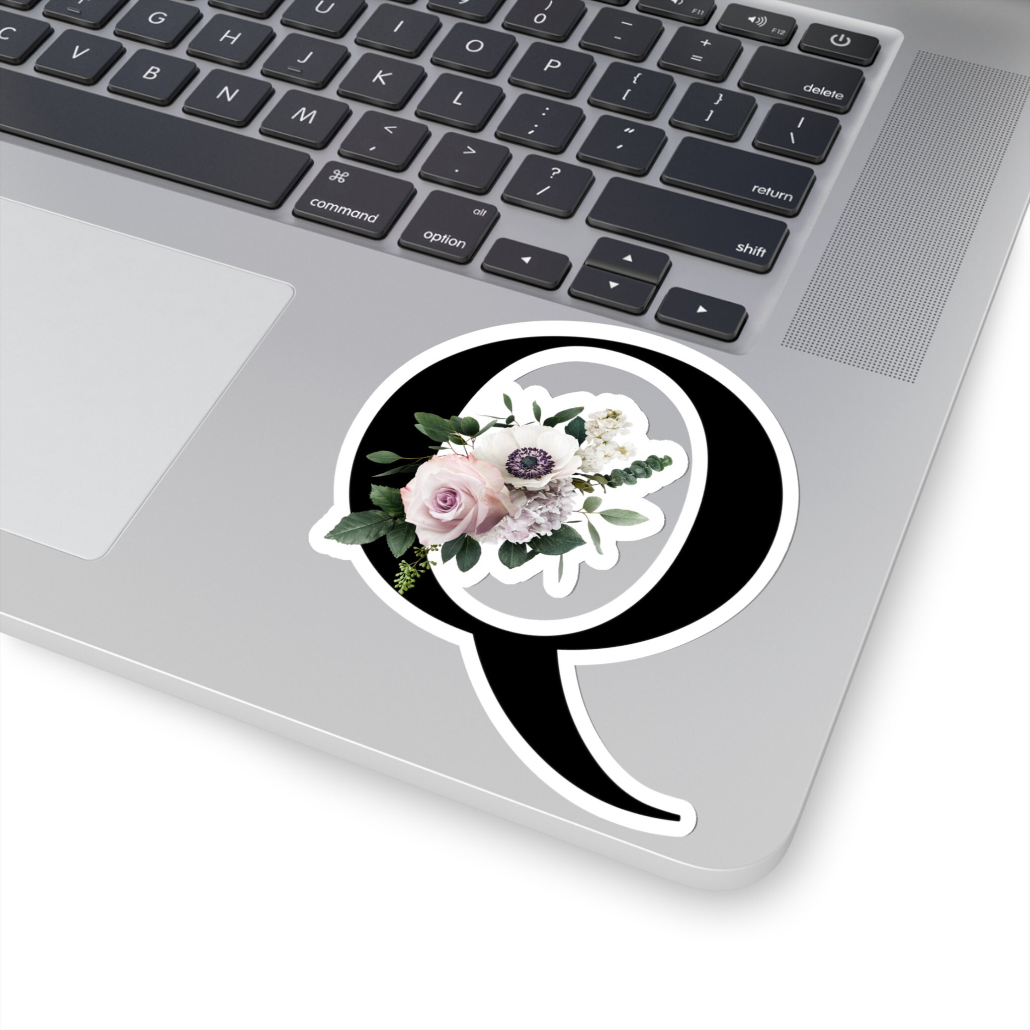 Flower Monogram Stickers, Floral Monogram Letter Q Sticker, Alphabet Q ...