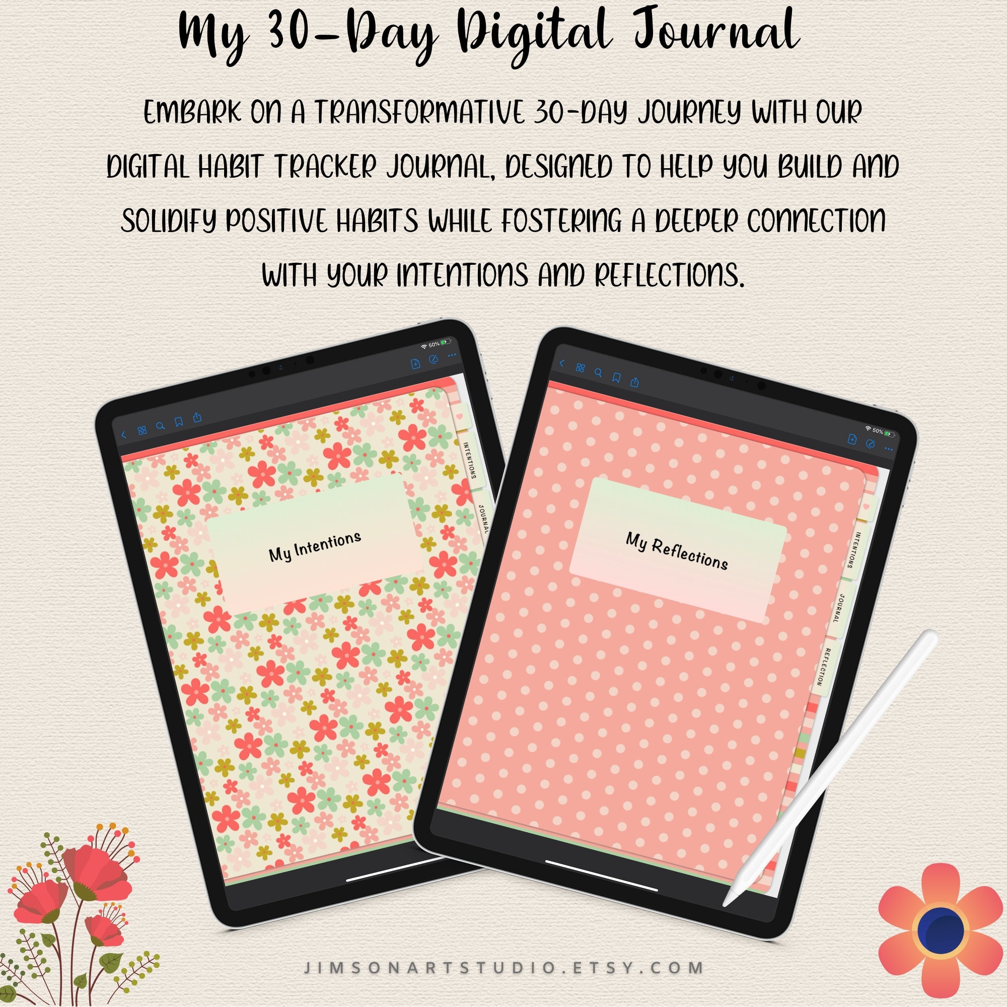 Habit Tracker Digital Journal, Digital Gratitude Journal, Journal ...