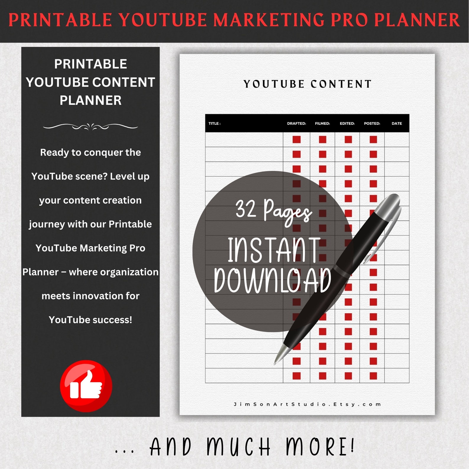 Youtube Printable Marketing Pro Business Planner | Instant Download A4 ...