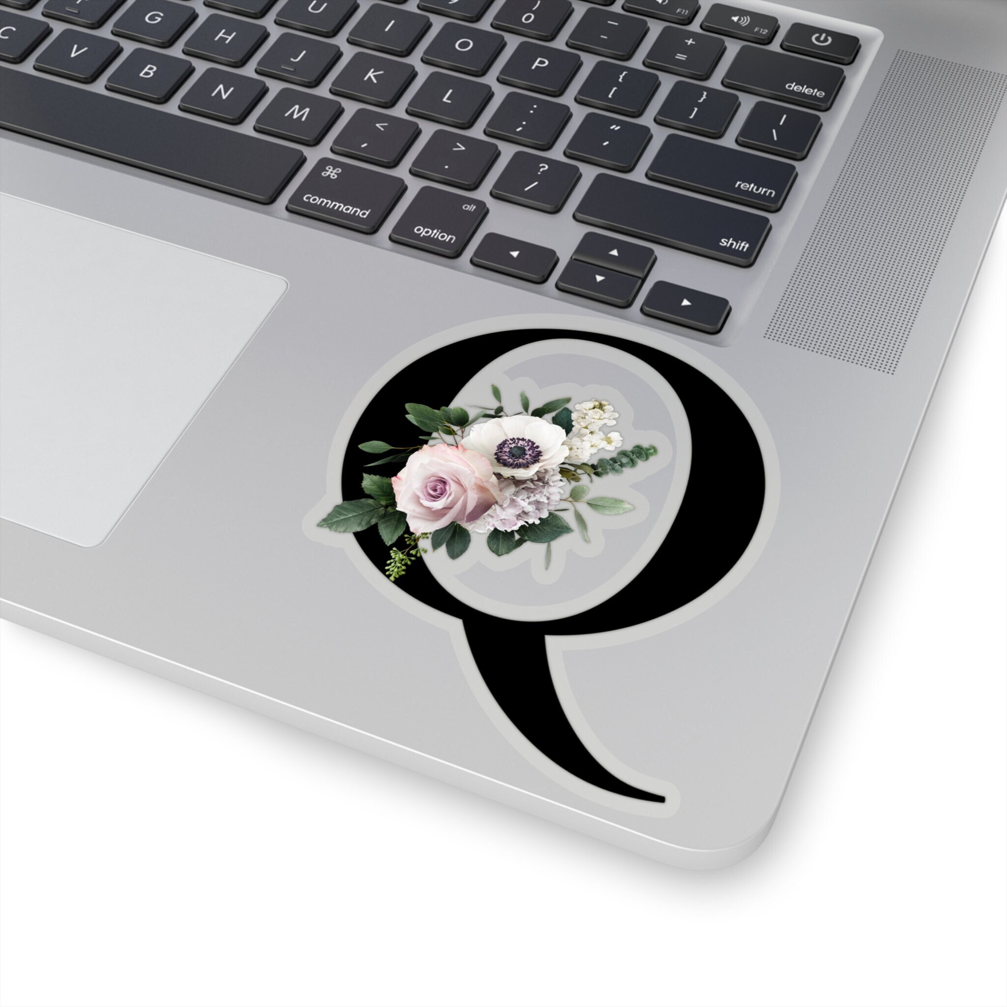 Flower Monogram Stickers, Floral Monogram Letter Q Sticker, Alphabet Q ...