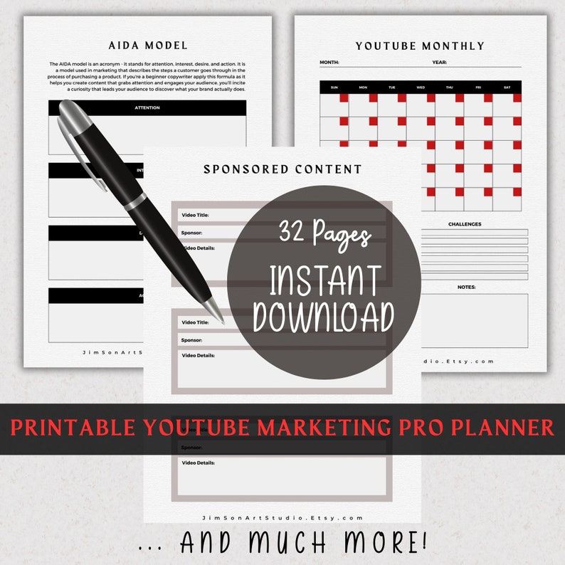 Youtube Printable Marketing Pro Business Planner | Instant Download A4 ...