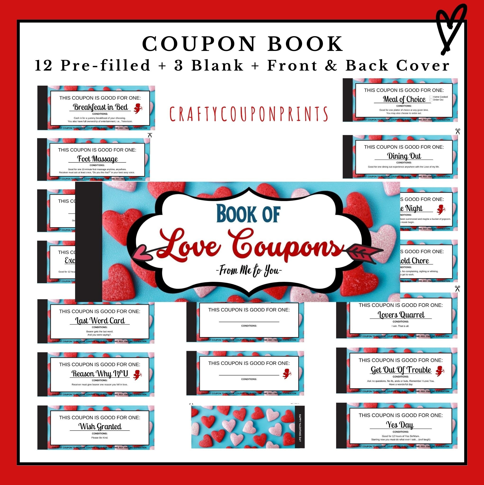 Valentines Day Candy Hearts, Coupon Book, Printable Love Coupons, BEST ...