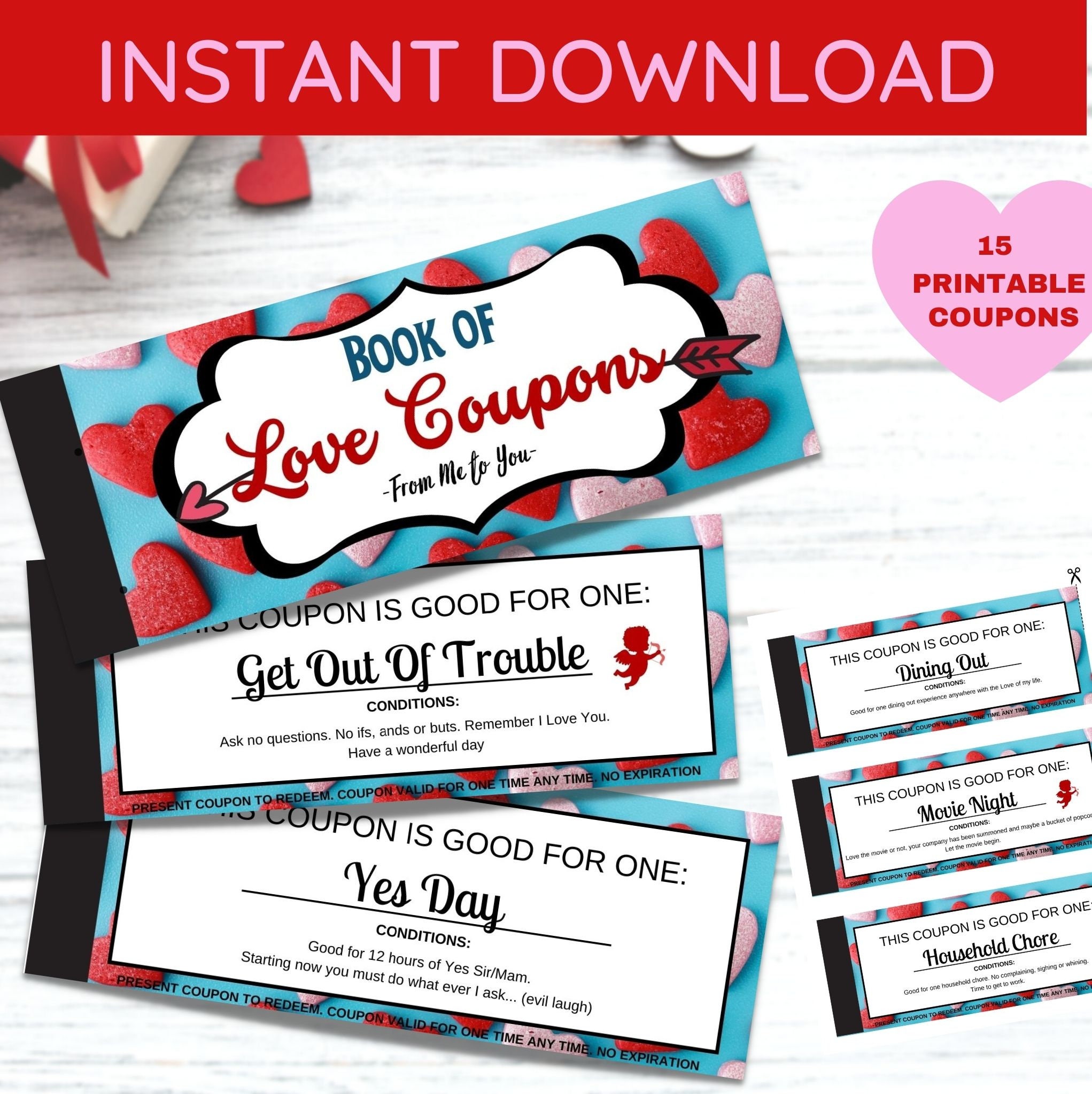 Valentines Day Candy Hearts, Coupon Book, Printable Love Coupons, BEST ...