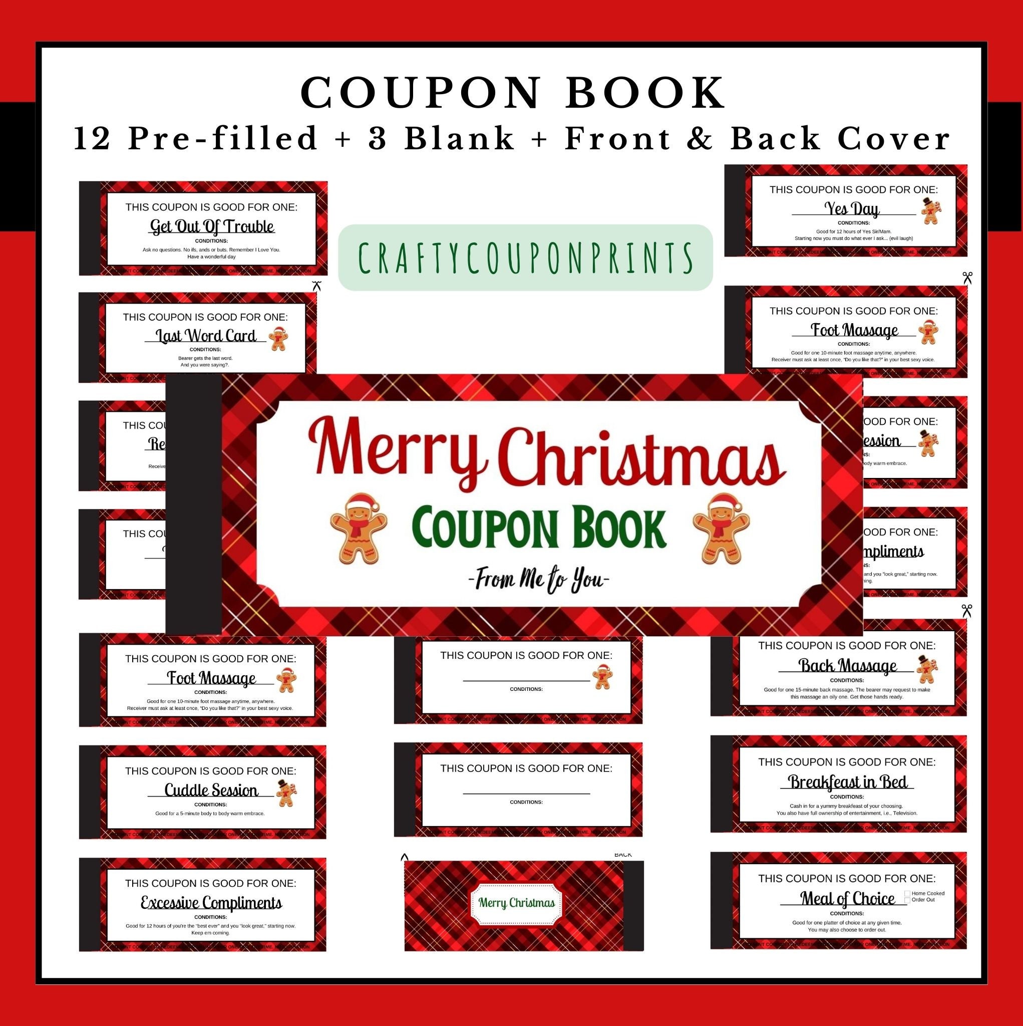 Christmas Gingerbread Man Coupon Book, Printable Love Coupons, BEST ...