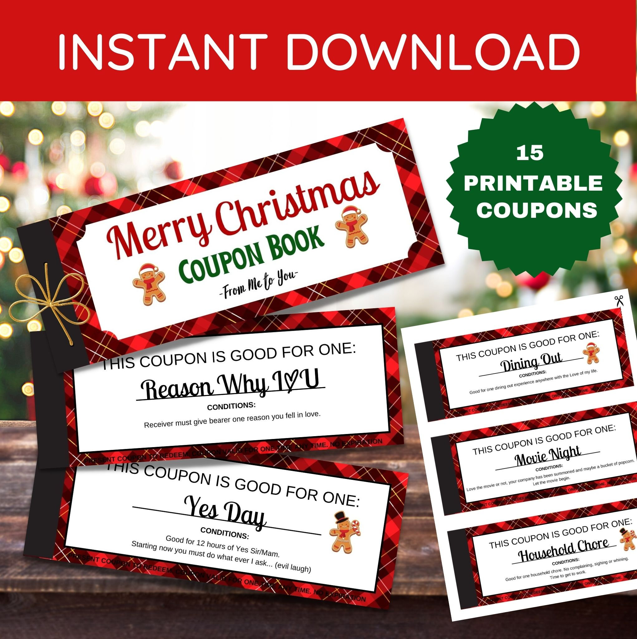 Christmas Gingerbread Man Coupon Book, Printable Love Coupons, BEST ...