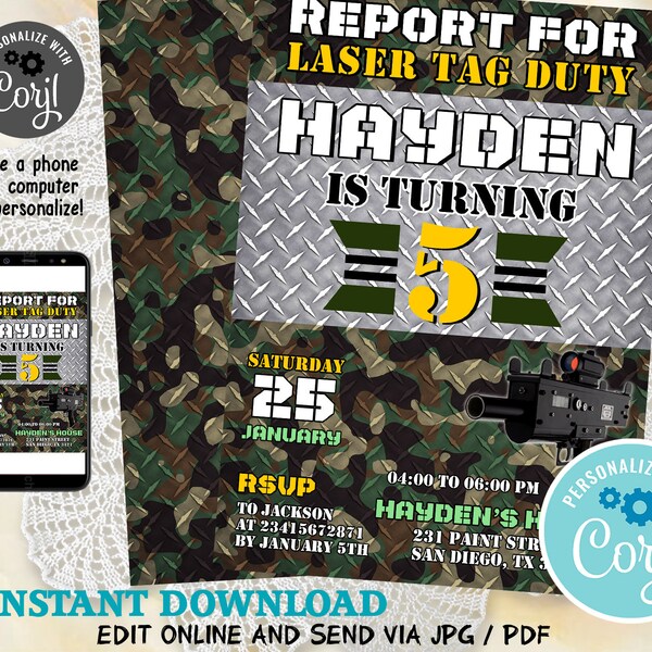 Laser Tag Invites - Etsy