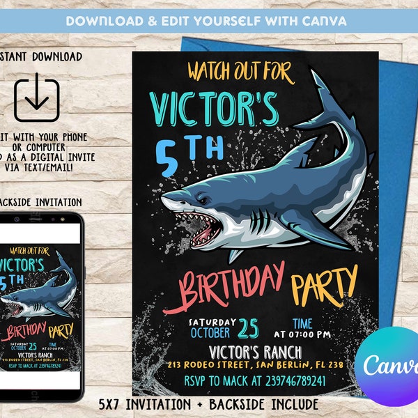 Shark Bite Invite - Etsy