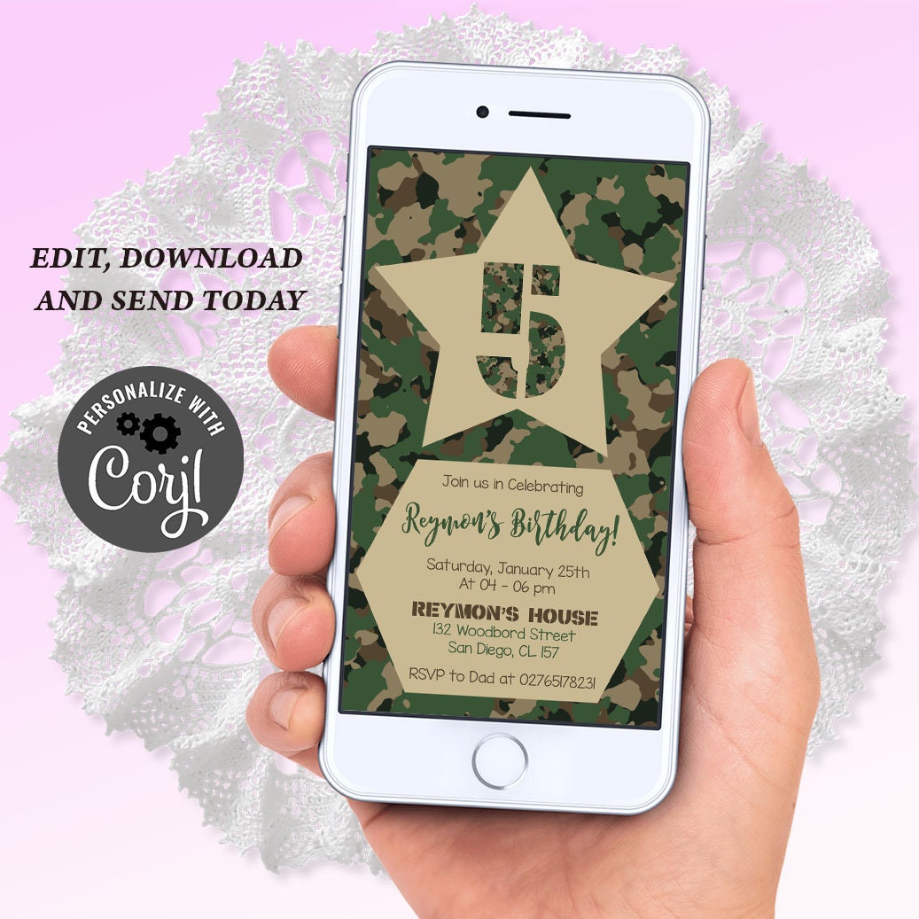 Army Birthday Invitation Army Camo Birthday Invitation Boys - Etsy