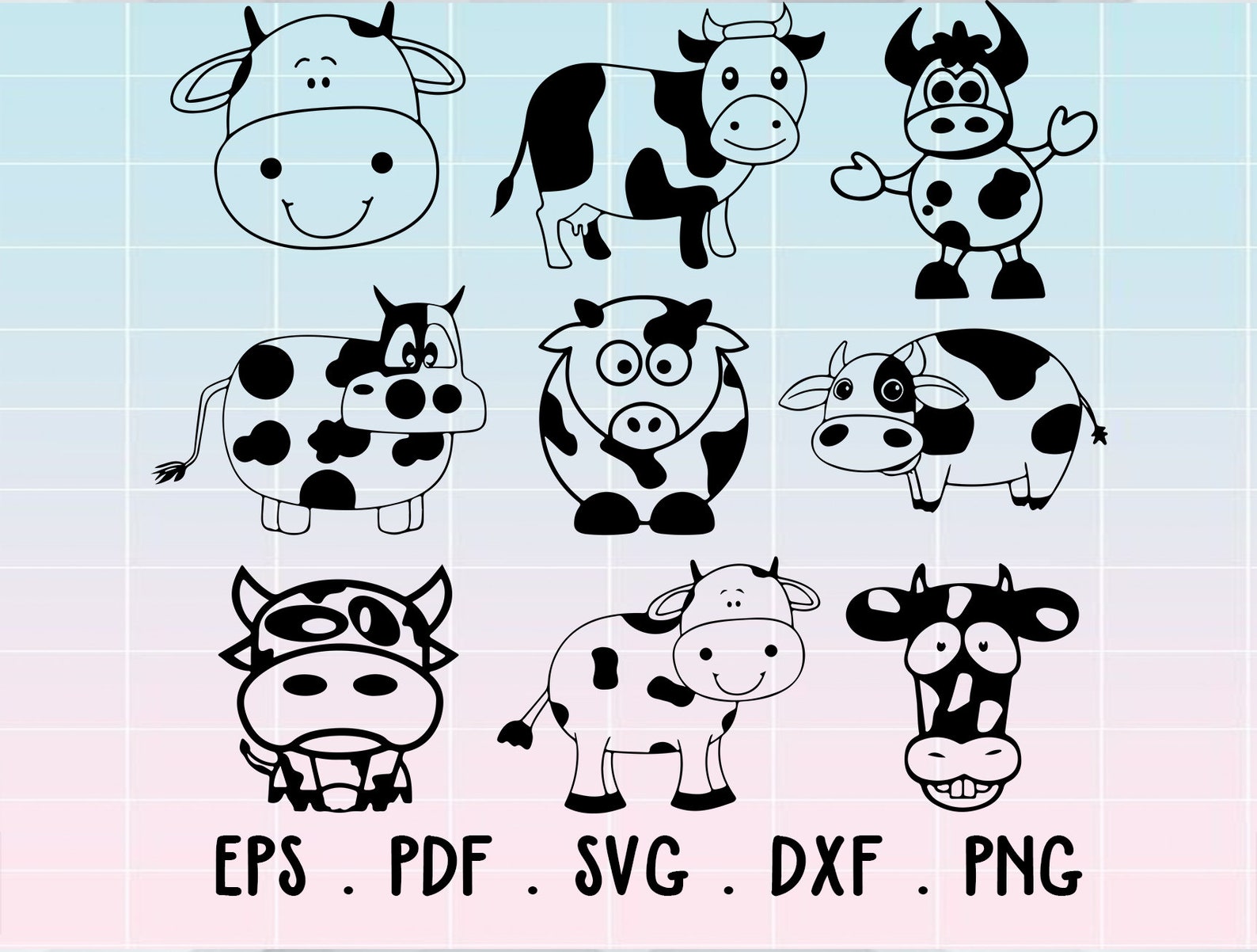 Cute Cow SVG Bundle Cute Cow SVG Cute Cow Clipart Cut Files | Etsy