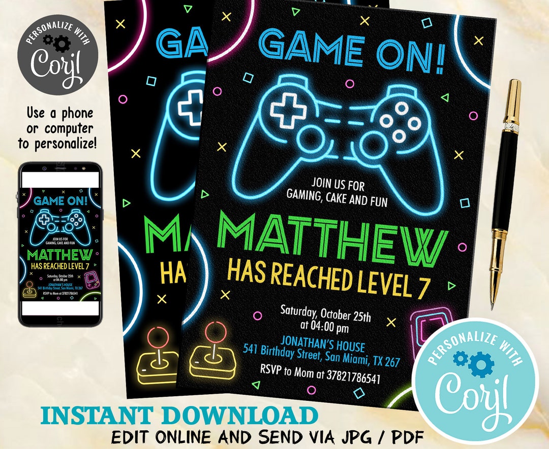 Video Game Invitation Gamer Invitation Video Game Birthday - Etsy