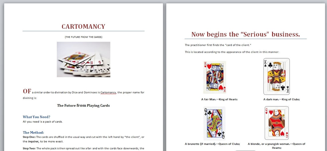 LEARN CARTOMANCY | Know the Future With Playing Cards | Printable PDF ...