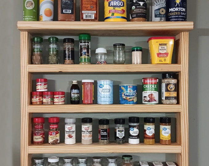 Primitive Spice Rack Wooden Rack With Glass Spice Jars and Copper Lids ...