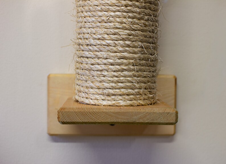 Cat Scratching Post Wall Mounted Solid Natural Wood & Sisal Rope Indoor ...