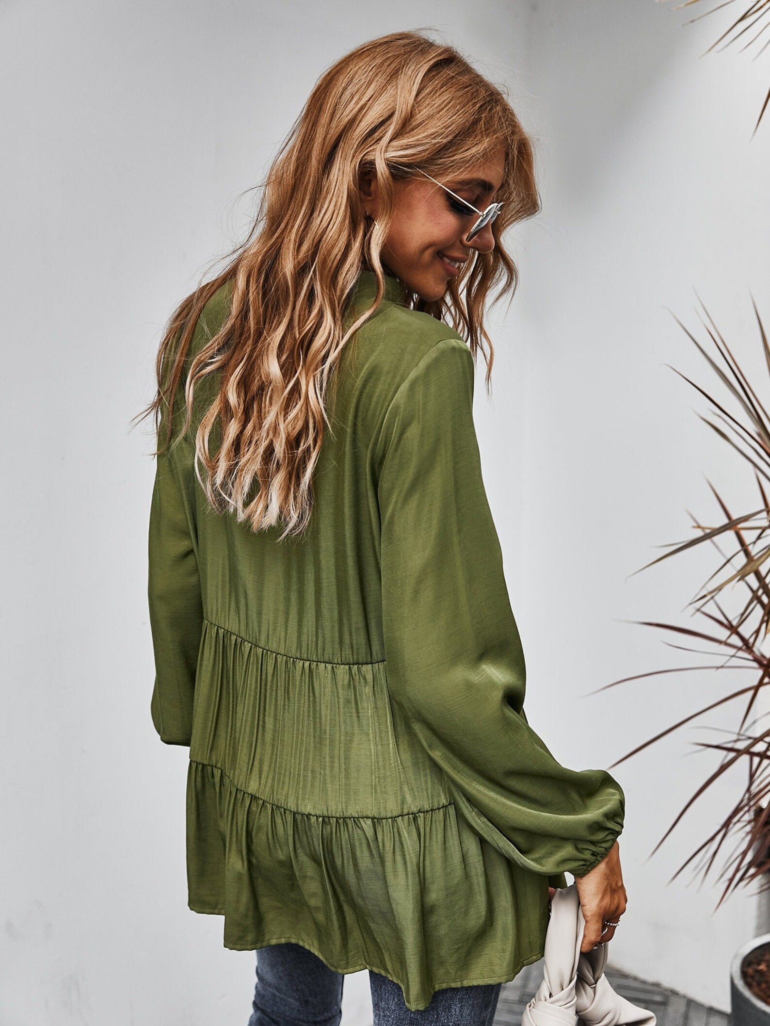 V Neck Button Down Ruffle Loose Solid Top - Etsy