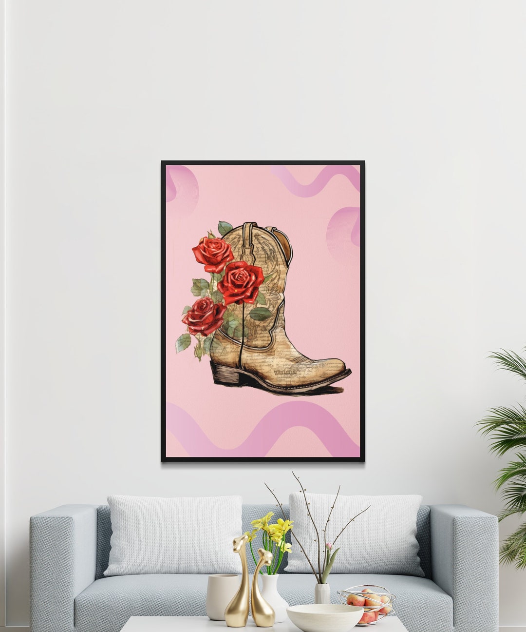 Rustic Cowboy Boot and Roses Wall Art, Vintage Western Decor, Country ...