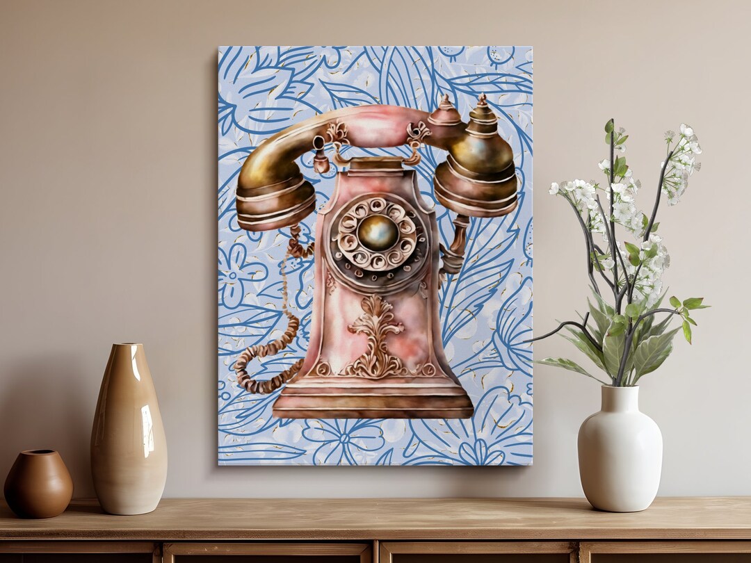 Vintage Telephone Print, Floral Pattern Wall Art, Antique Phone ...