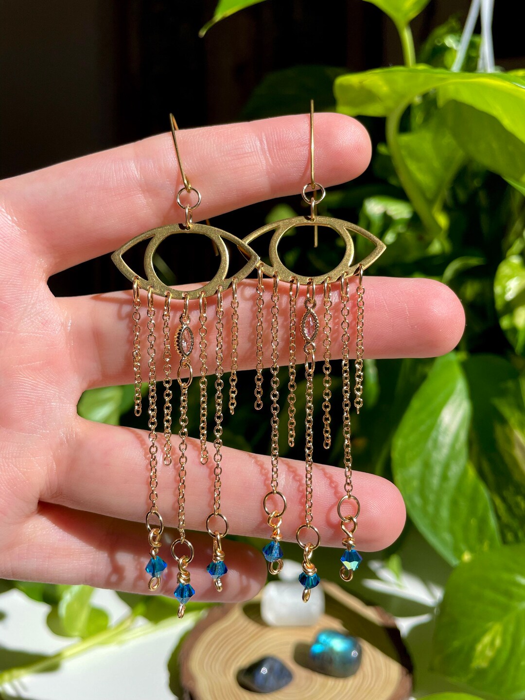 Tears of Gold Earrings Eye Earrings Marquise Zirconia Earrings Blue ...