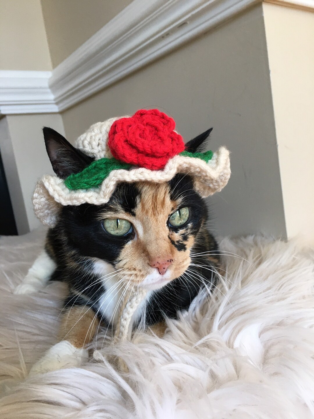 Hand Crocheted Red Rose Cat Hat, Pet Costume - Etsy