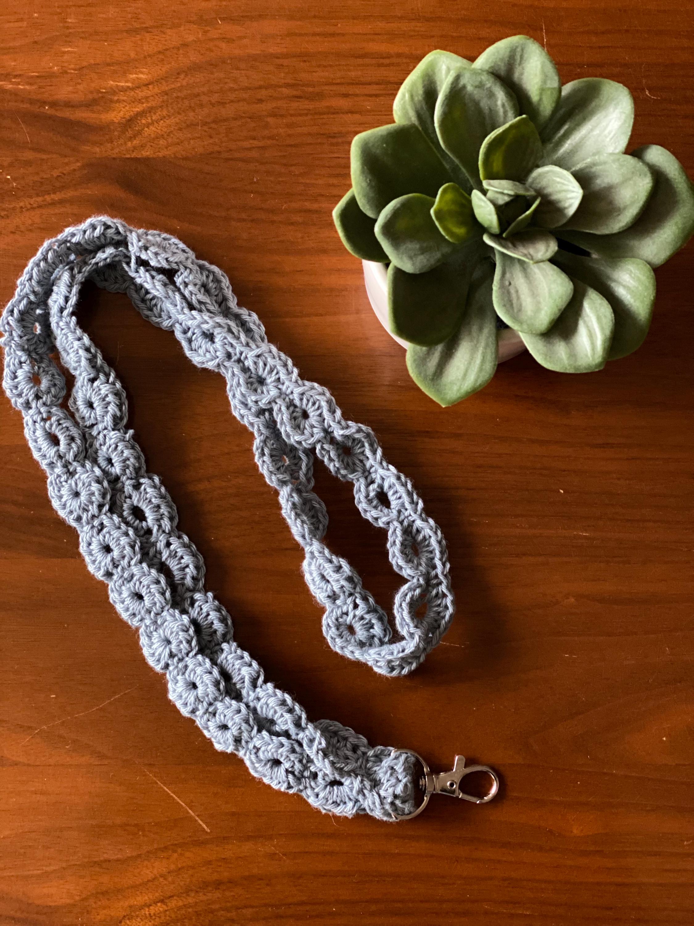 Light Blue Crochet Lanyard | Cotton Lanyard/badge Holder, Keyring ...