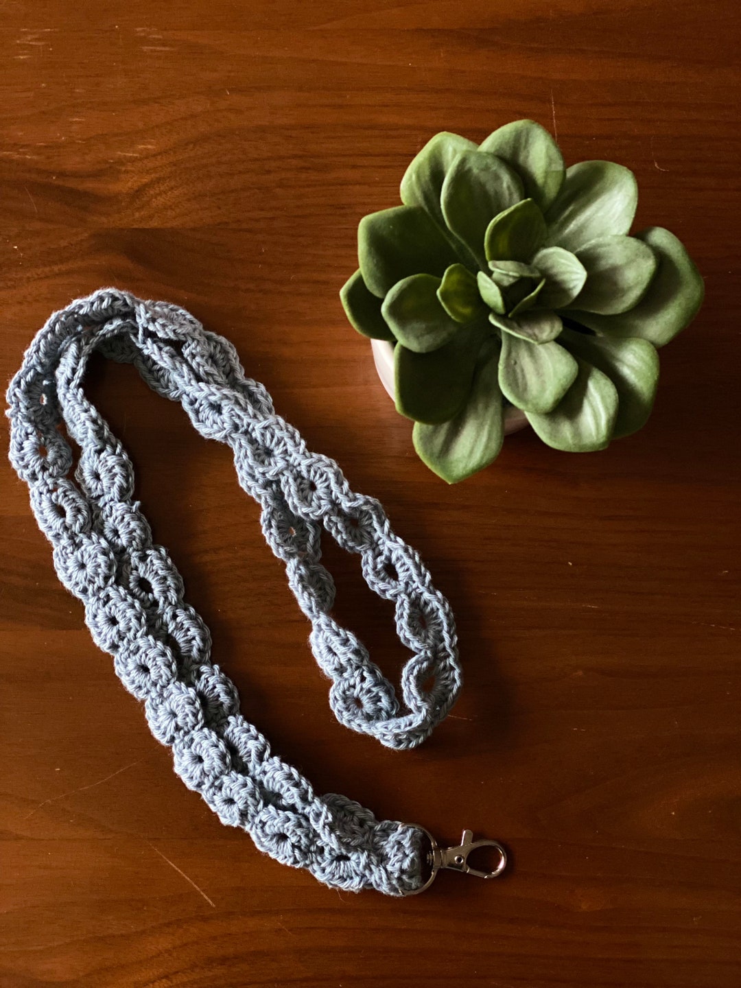 Light Blue Crochet Lanyard | Cotton Lanyard/badge Holder, Keyring ...