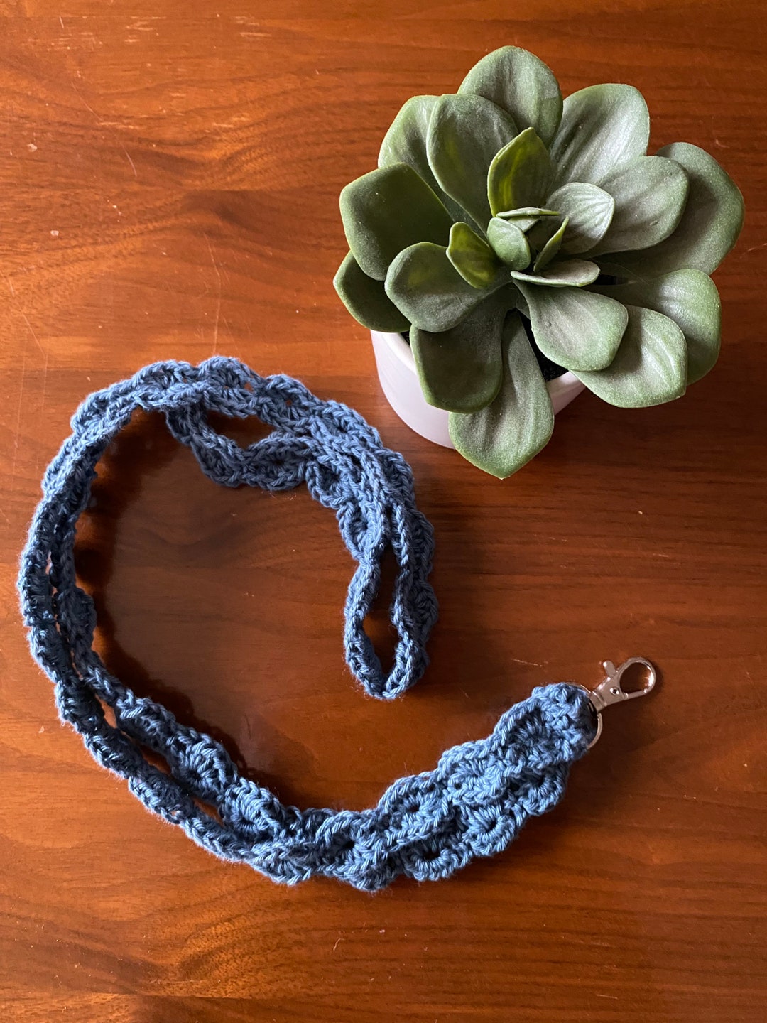 Dark Blue Crochet Lanyard | Cotton Lanyard/badge Holder, Keyring ...