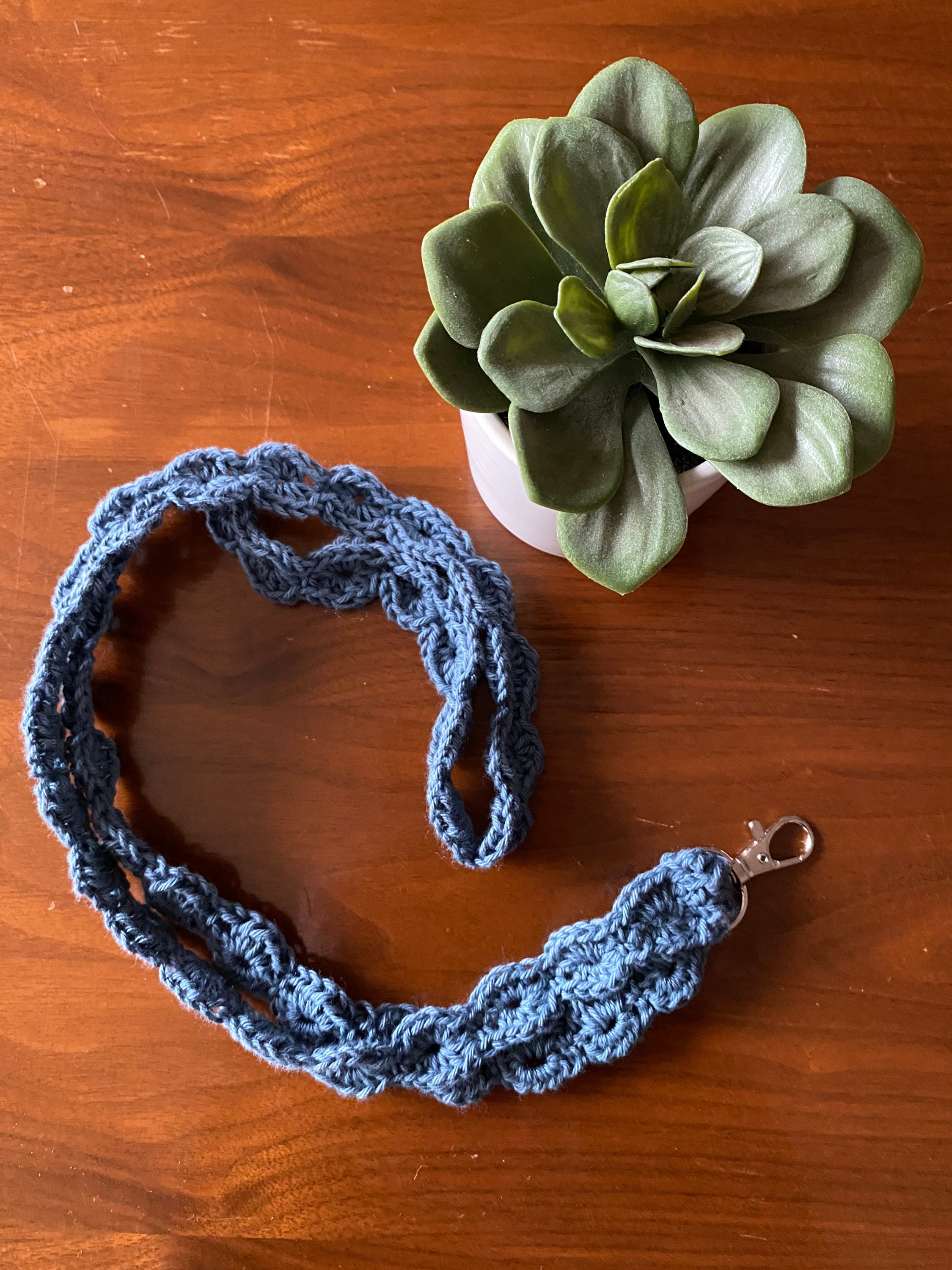 Dark Blue Crochet Lanyard | Cotton Lanyard/badge Holder, Keyring ...