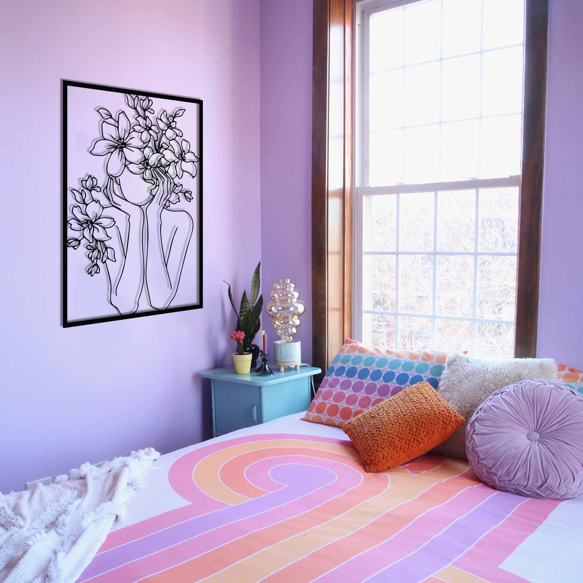 One Line Wall Decor Over the Bed Single Line Metal Wall Art | Etsy