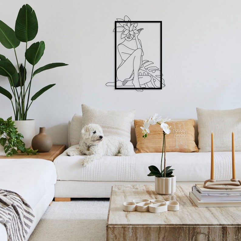 Female Line Art Wall Decor Monstera Wall Art Above Bed Wall | Etsy