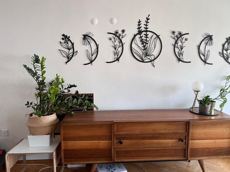 Moon Wall Hanging Metal Moon Phases Floral Wall Art Set - Etsy