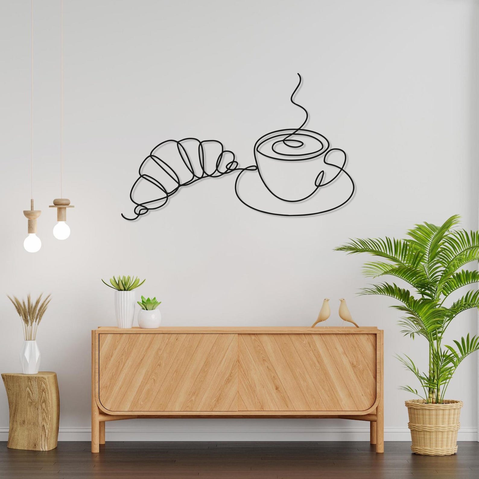 Croissant and Coffee Metal Wall Art: Minimalist Kitchen Decor - Etsy