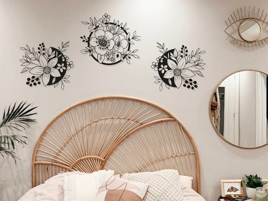 Botanical Metal Wall Art: 3 Piece Floral Round Decor - Etsy