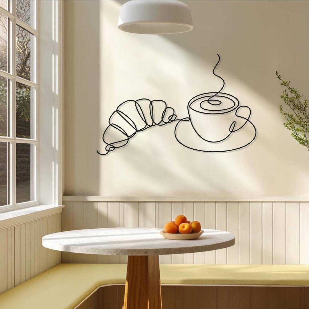 Croissant and Coffee Metal Wall Art: Minimalist Kitchen Decor - Etsy
