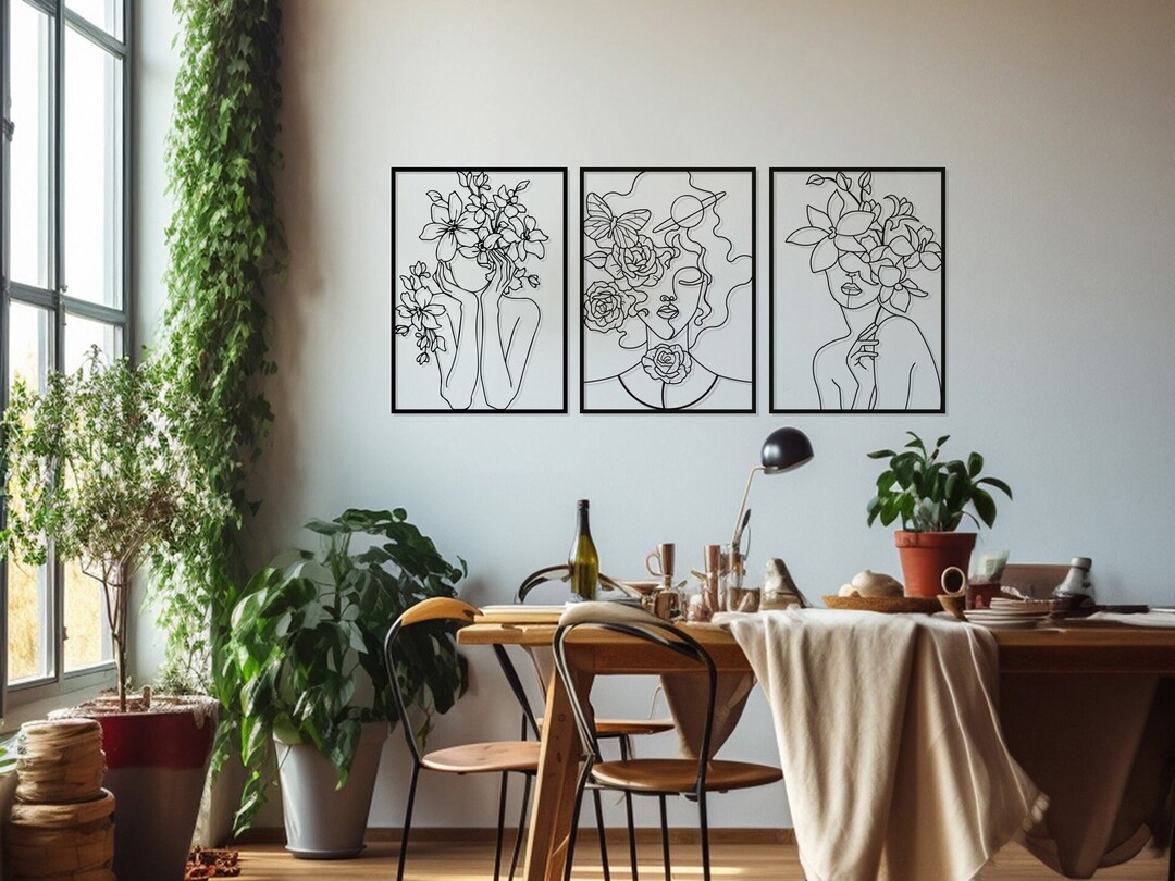 3 Piece Wall Art, Female Metal Line Art, Large Metal Wall Art - Etsy
