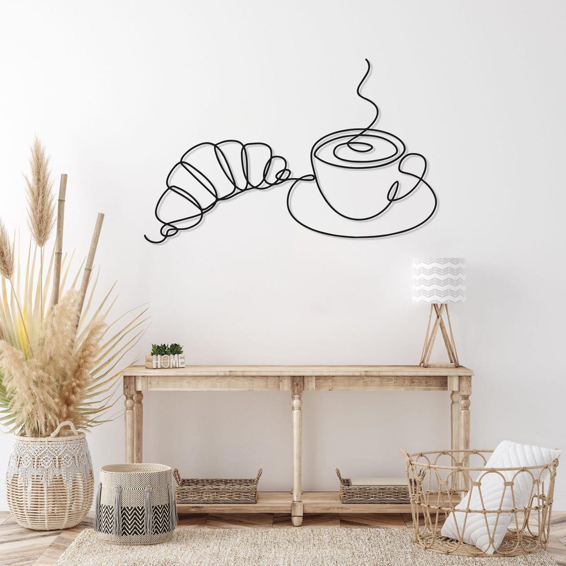 Croissant and Coffee Metal Wall Art: Minimalist Kitchen Decor - Etsy