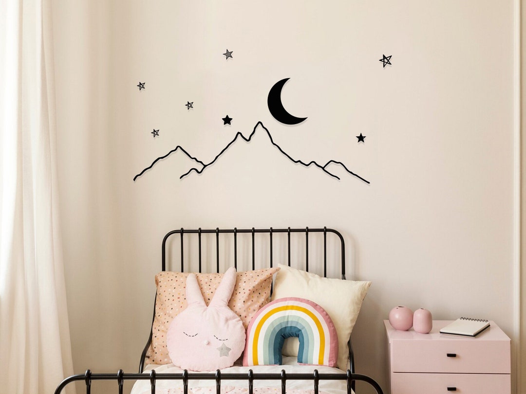Mountain and Stars Wall Art, Moon & Mountain Wall Art, Playroom Wall ...