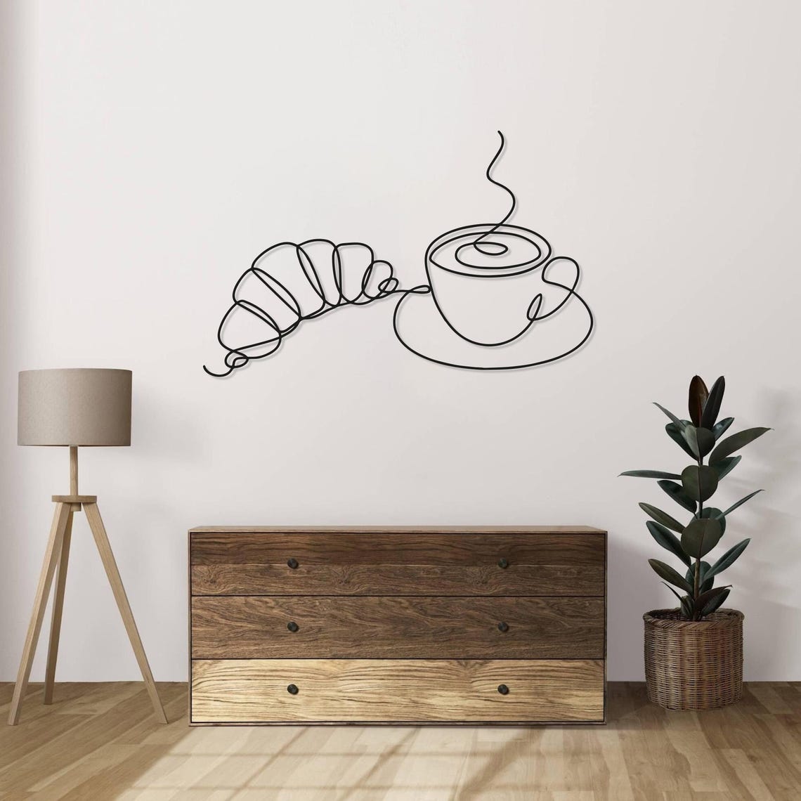 Croissant and Coffee Metal Wall Art: Minimalist Kitchen Decor - Etsy