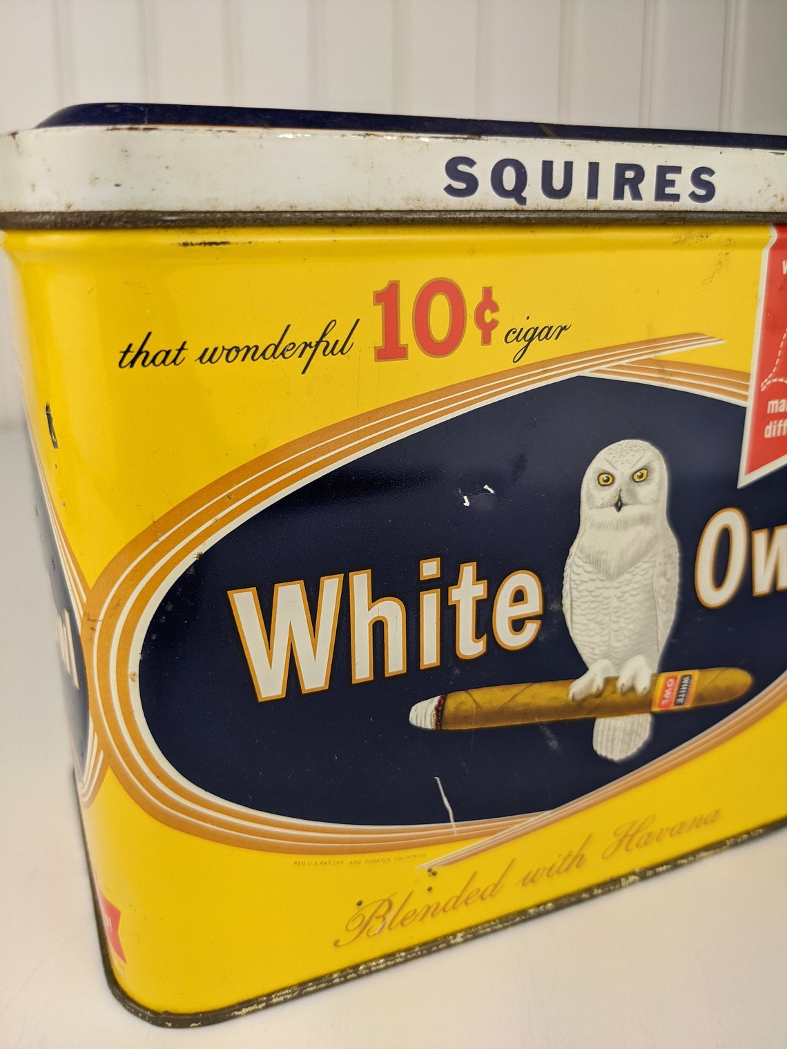 White Owl Cigar Tin Vintage Squires Cigar Tin Yellow Vintage | Etsy