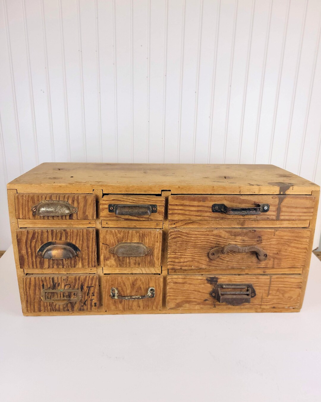 Vintage Wooden Drawer, Set of 9 Drawers With Metal Handles, Wood Tool ...