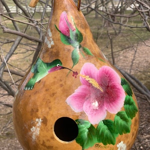 Gourd Birdhouse, Hand Painted Hummingbird Gourd, Birdhouse, Garden Art ...