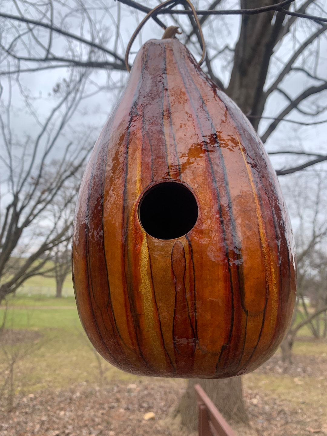 Gourd Birdhouse, Hand Painted Striped Gourd, Birdhouse, Garden Art ...