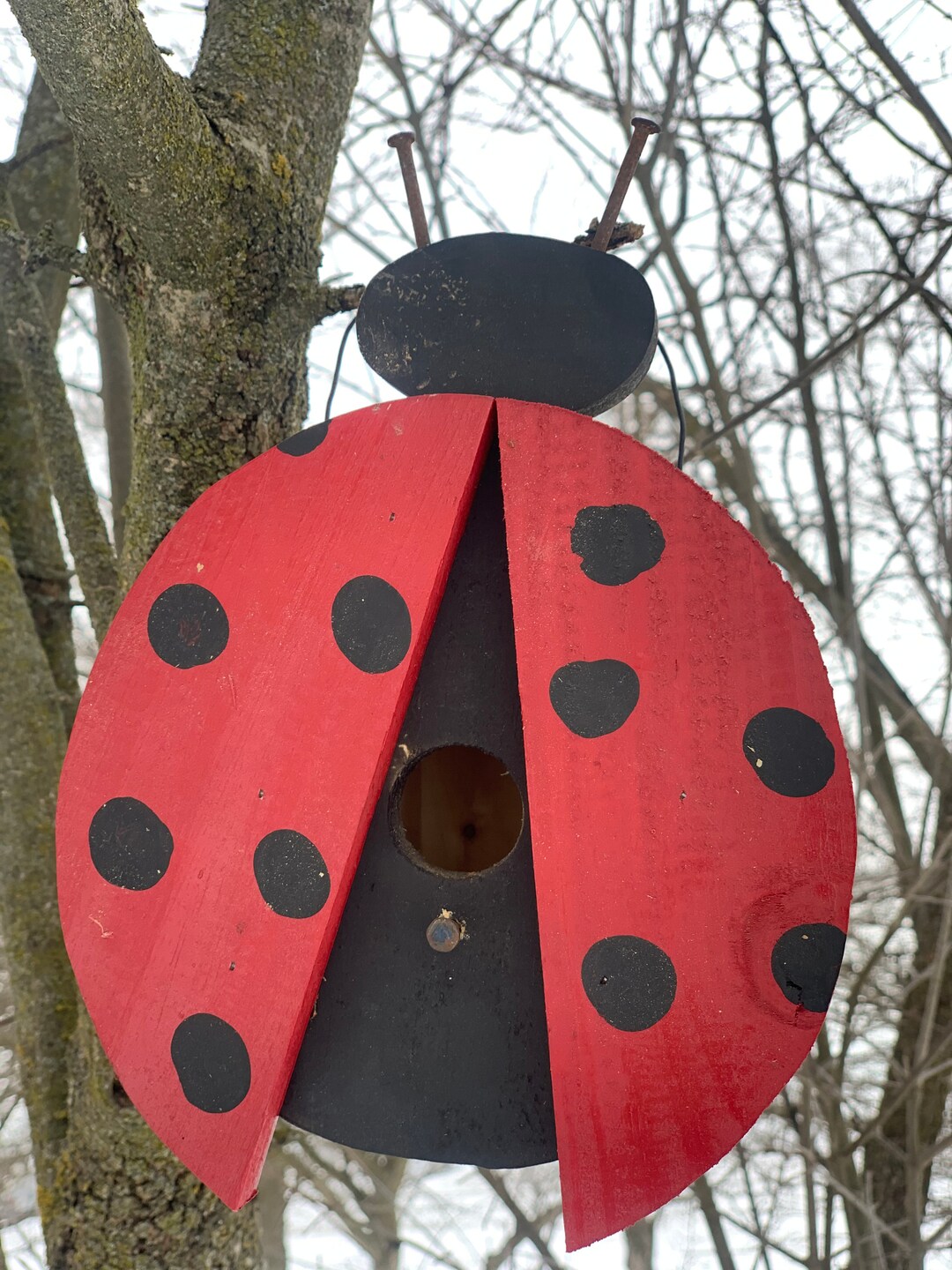 Ladybug Birdhouse, Rustic Decor, Amish Handmade Birdhouse,garden Decor ...