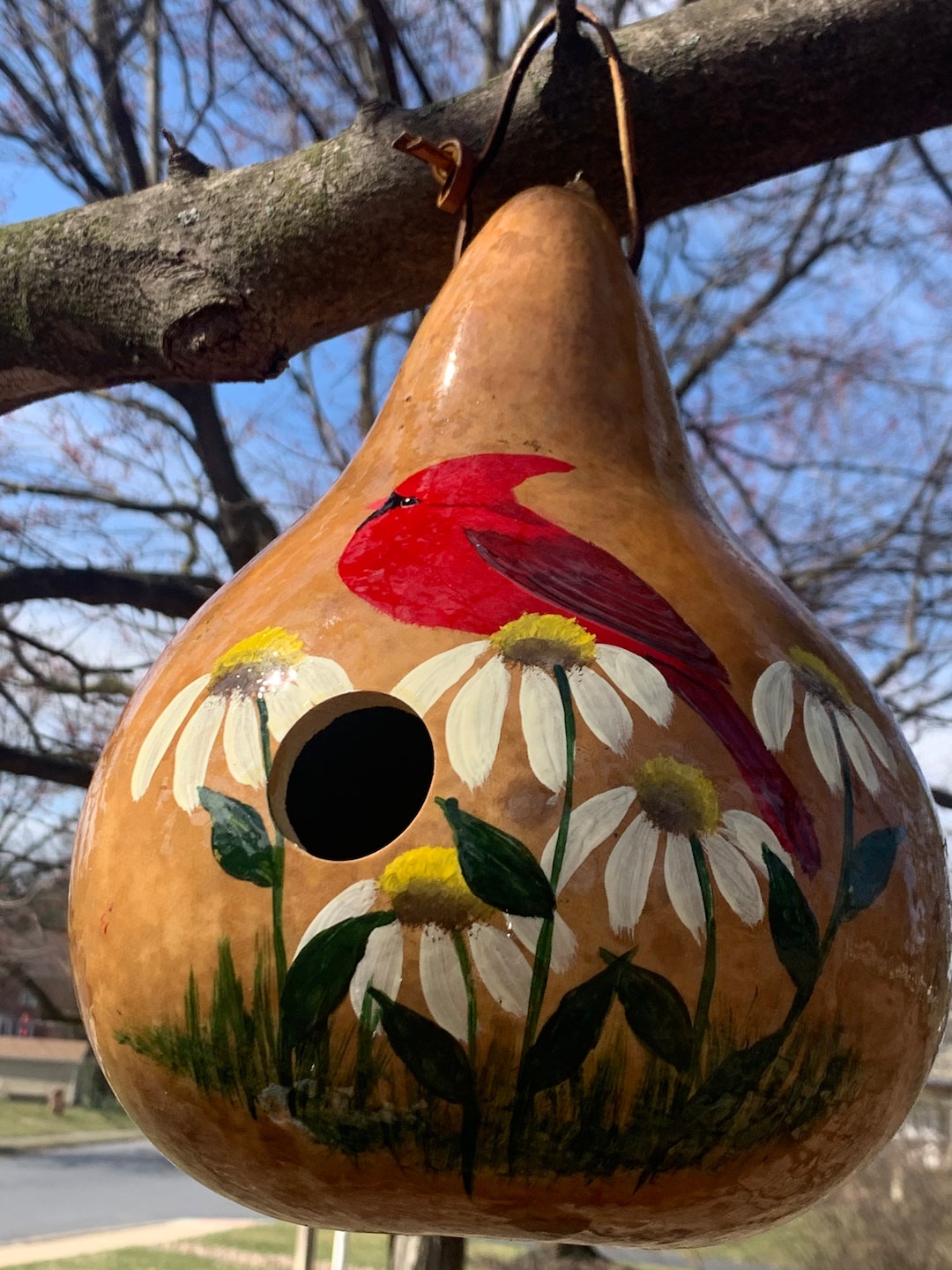 Gourd Birdhouse, Hand Painted Red Cardinal Gourd,birdhouse, Garden Art ...