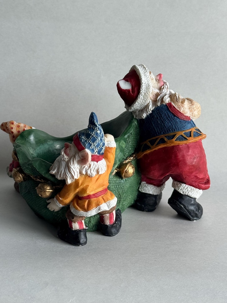 Vintage Santa Claus Figurine With Toy Gift Sack and Elves,christmas ...