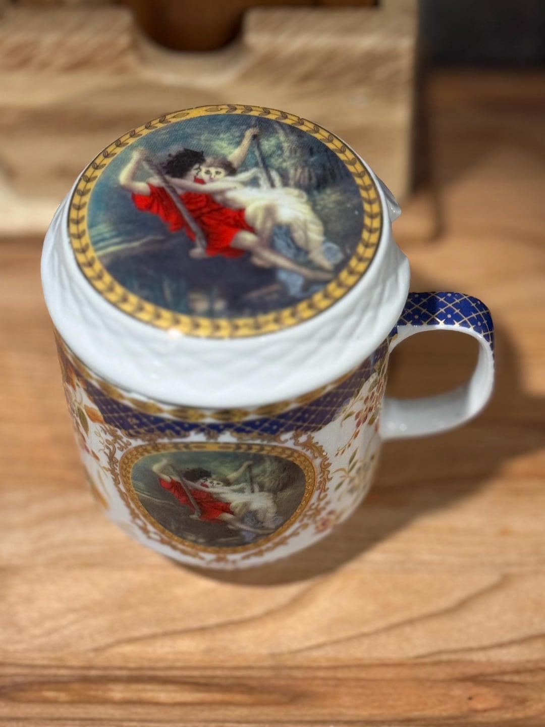 Romantic Vintage Cobalt Blue & White Porcelain Mug With Lid, Rococo ...