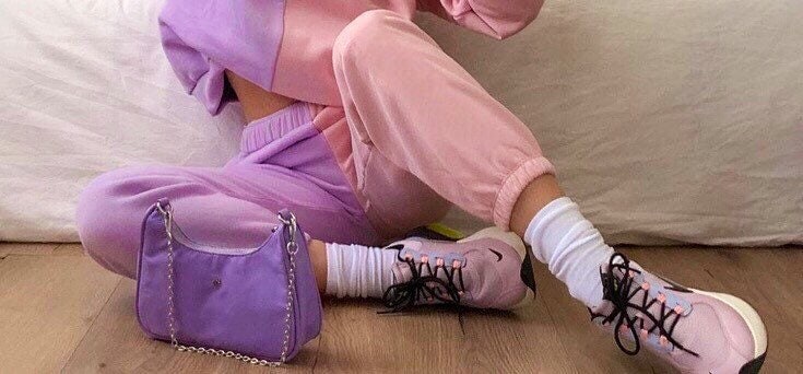 Vintage Styled Lilac Pink Color-block Sweatpants Split Color - Etsy