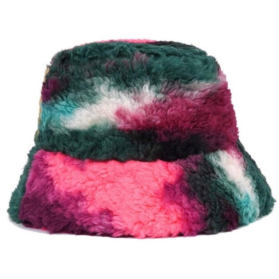 Vintage Fuzzy Boho Hippie Hat, Colorful Fuzzy Bucket Hat, Sherpa Bucket ...