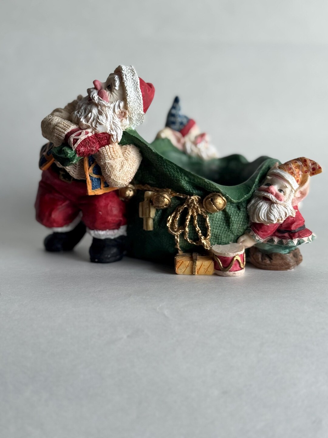 Vintage Santa Claus Figurine With Toy Gift Sack and Elves,christmas ...