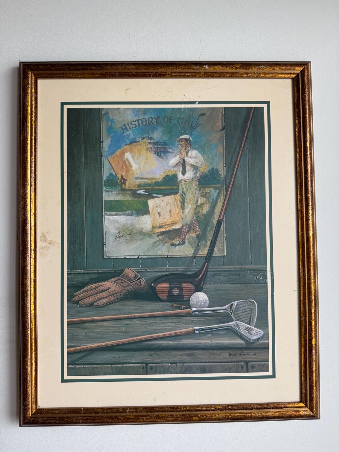 Vintage Framed History of Golf Art Print, Golf Gloves and Putter Wall ...
