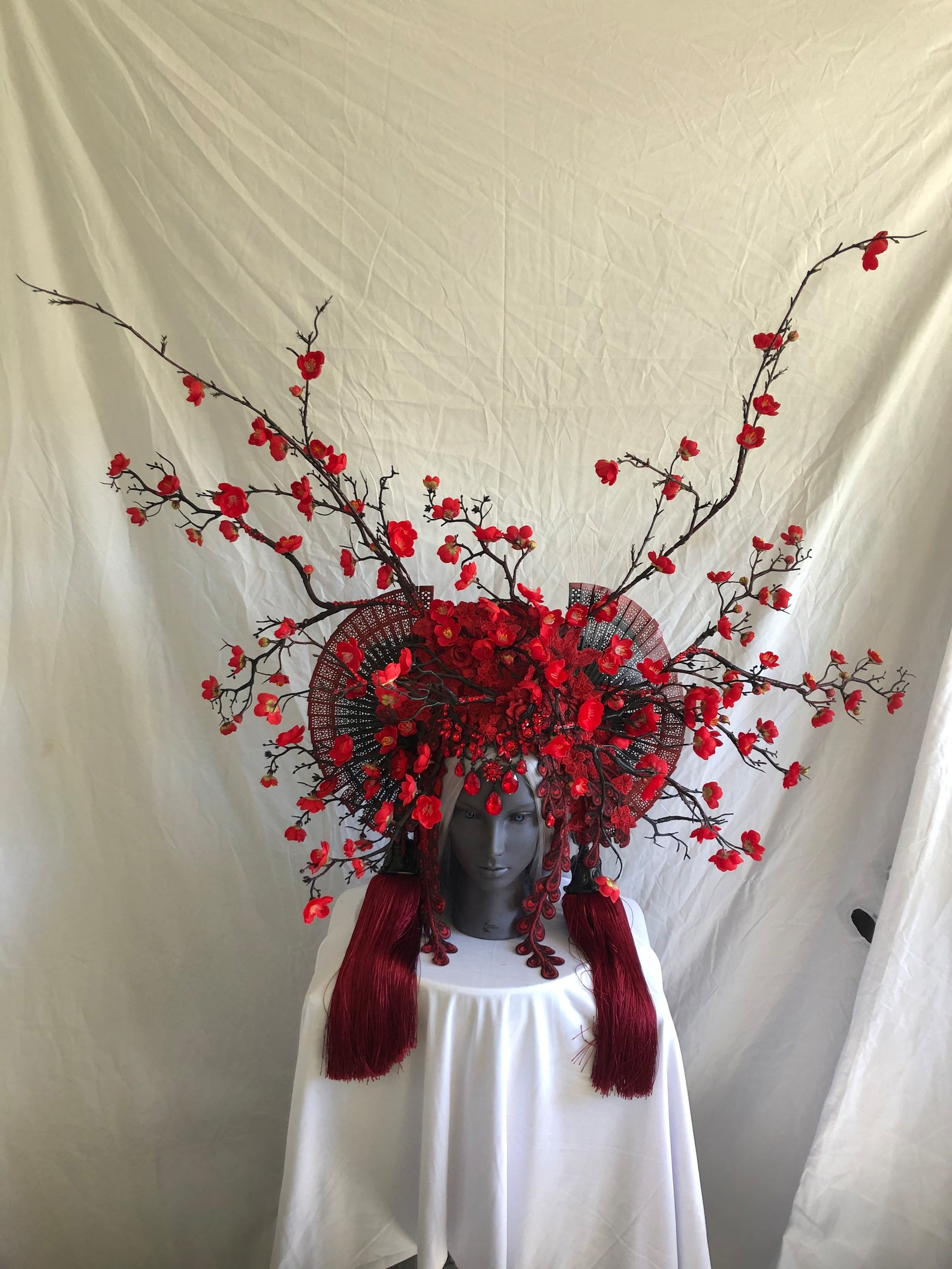 Red Cherry Blossom Headdress Photoshoot Headpiece Masquerade ...