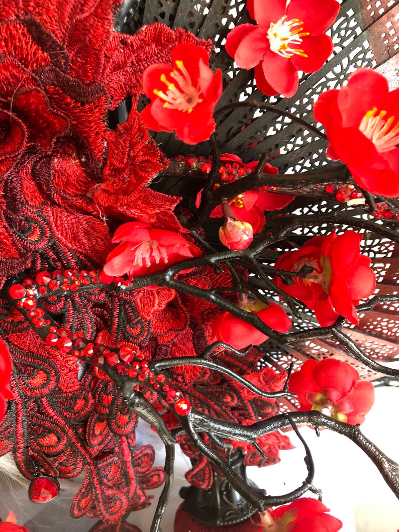 Red Cherry Blossom Headdress Photoshoot Headpiece Masquerade ...